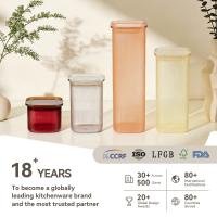 China IKOO Factory Supplier 500ml 1000ml 1500ml Color Sprayed Stripe Glass Canister with Food-Grade PS Plastic Lid for sale