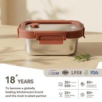 China IKOO Food-Grade Stainless Steel Food Storage Container with Airtight Tempered Glass Lid for Meal Prep for sale