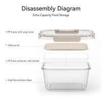 China IKOO Extra Large Double Layer Glass Food Container with Divider for sale