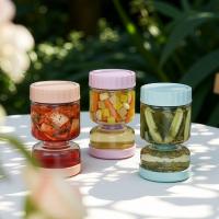 China FDA Tested Non-Porous Borosilicate Glass Pickle Jar with Strainer Flip Stain & Odor Resistant for sale