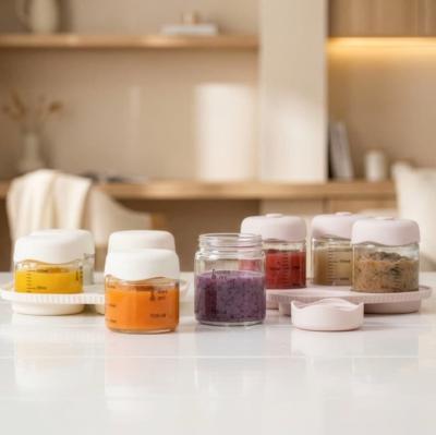 China FDA/LFGB Certified Baby Food Container Glass Set with Soft Silicone Air Tight Lids for sale