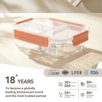 China Leak-Proof Bento-Style Borosilicate Glass Food Container with Airtight Lid and Divided 3-Compartment Design for Supermarkets & Department Stores for sale