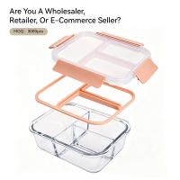 China Leak-Proof Bento-Style Borosilicate Glass Food Container with Airtight Lid and Divided 3-Compartment Design for Supermarkets & Department Stores for sale