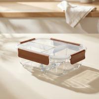China Leak-Proof Bento-Style Borosilicate Glass Food Container with Airtight Lid and Divided 3-Compartment Design for Supermarkets & Department Stores for sale