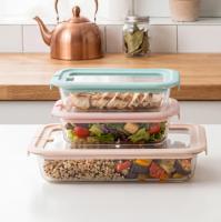 China Customized logo durable freezer to oven borosilicate glass food storage container with Space-saving design for home goods store for sale