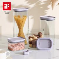 China Stackable Glass Canister Set with Press To Open Lid Design for Premium Kitchen & Home Living Brands for sale
