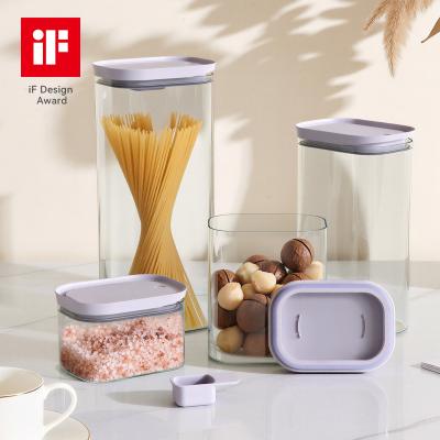 China Stackable Glass Canister Set with Press To Open Lid Design for Premium Kitchen & Home Living Brands for sale