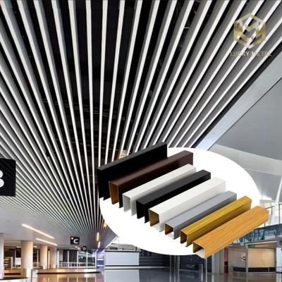 China Aluminum Square Ceiling Profile Wood Grain Modern Simple Design Spray Paint Finish Soundproof Ceiling Grid for Airports Shopping for sale