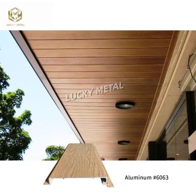 China Customized Residential Powder Coating Woodgrain External Wall Cladding Architectural Aluminum Soffit Ceiling Panel for sale