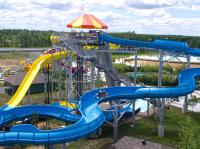 China High Hardness Fiberglass Water Slide 18.2m Height Family Raft Water Slide for sale