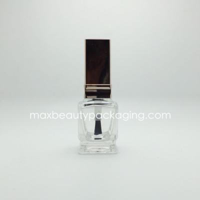 China metallic gold uv coating nail polish cap 16ml square nail polish bottle with a foot flat brush nail polish packaging for sale