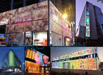 China RGB Glass Wall LED Curtain Display High Transparency IP67 160 Degree 1R1G1B 5000 Nits for sale