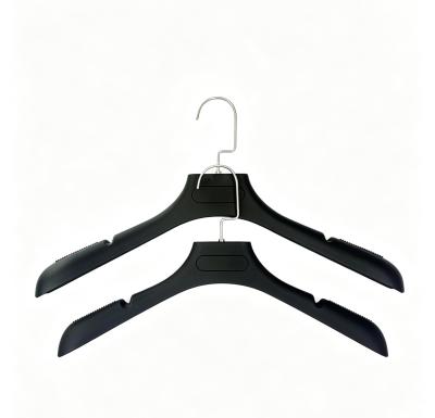 China Matte black non-slip ABS material suit hanger for coats and suits with chrome flat hooks for sale