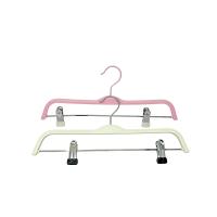 China Multi-colored plastic trouser hanger with customizable logo printing and 36cm length ideal for clothing stores for sale