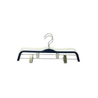 China Hand-painted flat plastic trouser hanger with customizable hooks and clips and logo printing for clothing stores for sale
