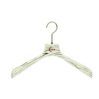 China White Stripes Plastic Coat Hanger with Curved Wide Shoulder Design for Suits and Coats - 45cm Length for sale