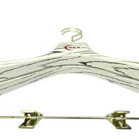 China White Stripes Plastic Coat Hanger with Curved Wide Shoulder Design for Suits and Coats - 45cm Length for sale