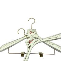 China White Stripes Plastic Coat Hanger with Curved Wide Shoulder Design for Suits and Coats - 45cm Length for sale