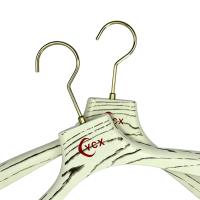 China White Stripes Plastic Coat Hanger with Curved Wide Shoulder Design for Suits and Coats - 45cm Length for sale
