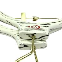 China White Stripes Plastic Coat Hanger with Curved Wide Shoulder Design for Suits and Coats - 45cm Length for sale