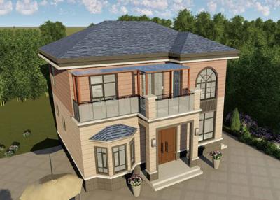 China Affordable Prefab House Ceramic Tiles Floor Recyclable Rural Style Light Steel Villa for sale