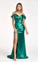 China Elegant Off Shoulder High Slit Satin Long Bridesmaid Dress Natural Waistline Satin Fabric for sale