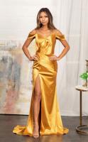 China Elegant Off Shoulder High Slit Satin Long Bridesmaid Dress Natural Waistline Satin Fabric for sale
