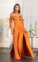 China Satin A-Line Maxi Bridesmaid Dress Sweetheart Neckline Side Slit US 2-26W for sale
