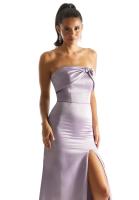 China Strapless Satin Bridesmaid Dress with Bow Neckline High Slit Fit and Flare Long for sale