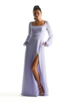 China Square Neck Chiffon Bridesmaid Dress Long Sleeve A-Line Natural Waistline Sizes 2-26W for sale