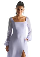 China Square Neck Chiffon Bridesmaid Dress Long Sleeve A-Line Natural Waistline Sizes 2-26W for sale