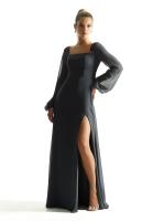 China Square Neck Chiffon Bridesmaid Dress Long Sleeve A-Line Natural Waistline Sizes 2-26W for sale