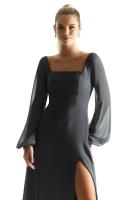China Square Neck Chiffon Bridesmaid Dress Long Sleeve A-Line Natural Waistline Sizes 2-26W for sale
