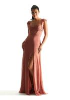 China Corset Chiffon Long Bridesmaid Dress Sweetheart Neckline Detachable Cap Sleeves A-Line US 2-16 for sale