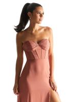 China Corset Chiffon Long Bridesmaid Dress Sweetheart Neckline Detachable Cap Sleeves A-Line US 2-16 for sale