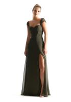 China Corset Chiffon Long Bridesmaid Dress Sweetheart Neckline Detachable Cap Sleeves A-Line US 2-16 for sale