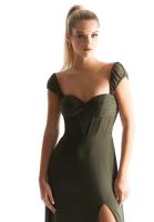 China Corset Chiffon Long Bridesmaid Dress Sweetheart Neckline Detachable Cap Sleeves A-Line US 2-16 for sale