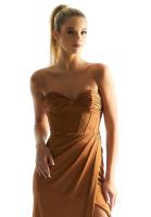 China Luxe Satin Strapless Sweetheart Corset Bodice Long Bridesmaid Dress US 2-26W for sale