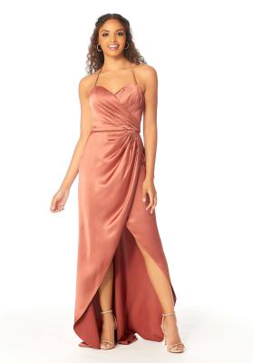 China Satin Sweetheart Halter Bridesmaid Dress with Sweep Train Sheath Silhouette Sizes 2-26W for sale