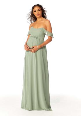 China Off Shoulder Chiffon Maternity Bridesmaid Dress Long A-Line with Sweep Train Sizes US 2-26W for sale