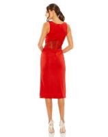 China Sleeveless V-Neck Chiffon Midi Dress with Corset Waist Ruching Detail for Wedding Cocktail for sale