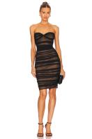 China Customized Strapless Sweetheart Neckline Sheath Ruched Tulle Midi Dress 81 cm Length for sale