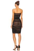 China Customized Strapless Sweetheart Neckline Sheath Ruched Tulle Midi Dress 81 cm Length for sale