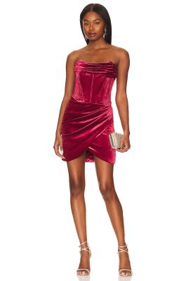 China Strapless Velvet Mini Cocktail Dress 95% Polyester 5% Elastane for Party Wedding for sale