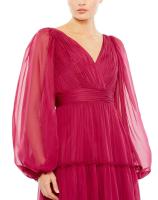 China Customized V Neck Chiffon Frilled Bishop Long Sleeve Mother of the Bride Dress Size 2-26W for sale