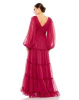 China Customized V Neck Chiffon Frilled Bishop Long Sleeve Mother of the Bride Dress Size 2-26W for sale