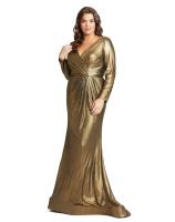 China Plus Size V Neck Long Sleeves Golden Luna Long Mother of the Bride Dress Column Silhouette for sale