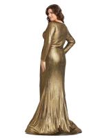 China Plus Size V Neck Long Sleeves Golden Luna Long Mother of the Bride Dress Column Silhouette for sale