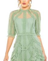 China Custom High Neck Ruffled Tea Length A-Line Mother of the Bride Dress Quarter Sleeve Sizes 2-26W for sale