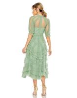 China Custom High Neck Ruffled Tea Length A-Line Mother of the Bride Dress Quarter Sleeve Sizes 2-26W for sale